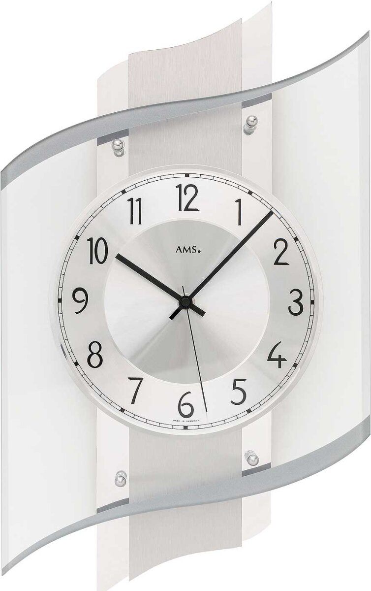 Modern radio-controlled wall clock printed mineral glass - AMS Model: