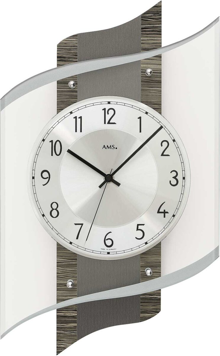 Modern radio-controlled wall clock printed mineral glass - AMS Model: