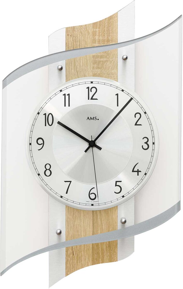 Modern radio-controlled wall clock printed mineral glass - AMS Model: