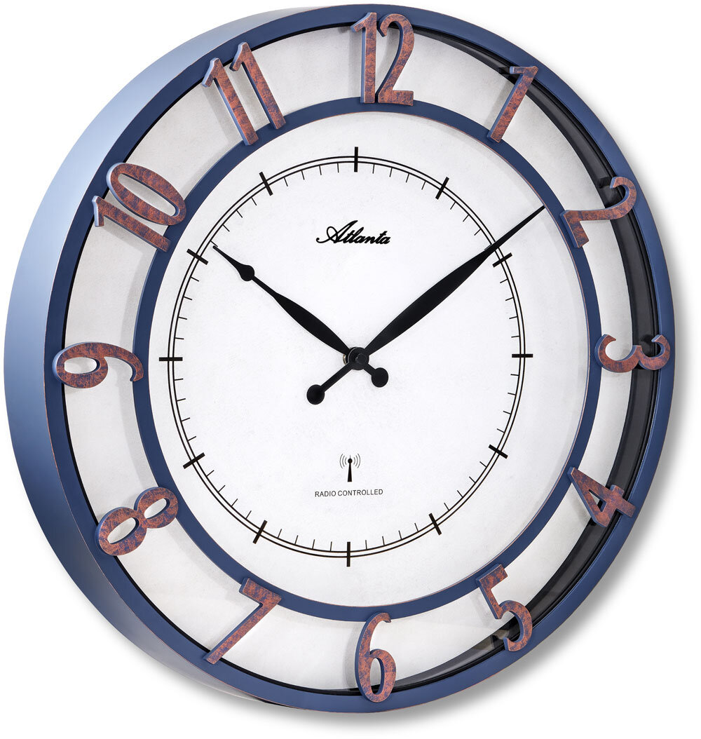 Modern XL radio-controlled wall clock with antique look - Atlanta Mod