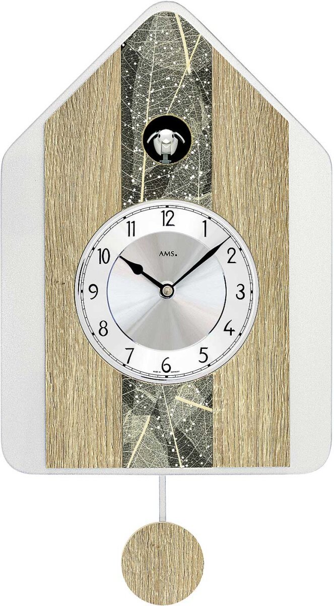 Modern cuckoo clock natural tree leaf inlay - AMS Model: 7499 - Buy w