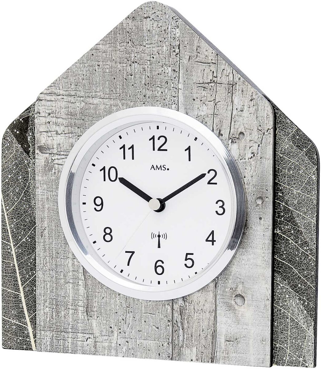 Modern table clock with natural tree leaf overlay - AMS Model: 5168