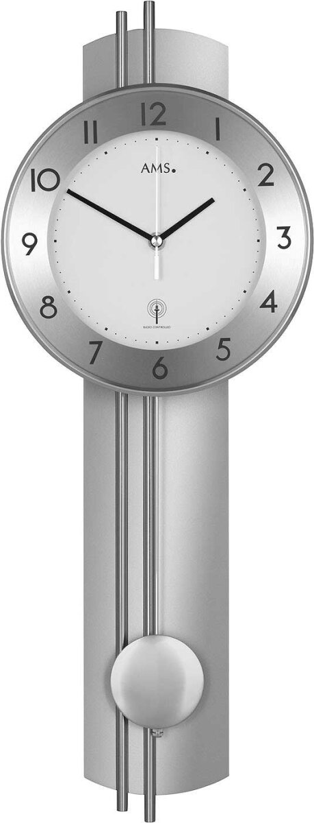 Radio-controlled pendulum clock silver-colored modern - AMS Model: 52